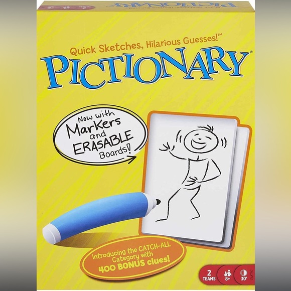 Mattel | Games | Pictionary Board Game For Family Night Quickdraw ...